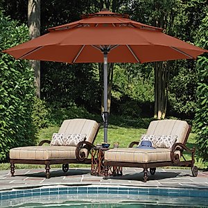 ABCCANOPY 11FT 3 Tiers Market Umbrella 3-Year-Non-Fading OLEFIN Canopy Patio Outdoor Aluminum Table Umbrella with 8 Sturdy Ribs, Rust