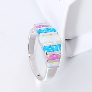 CiNily Women's Opal Rings,Create White Blue Pink Fire Opal Silver Plated Gemstone Ring Size 10