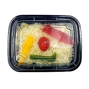 PACTOGO 12 oz. Rectangular Microwaveable Black Plastic Disposable Food Storage Containers with Lids - BPA Free (Pack of 10 Sets)