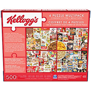 Kellogg’s, 4 Puzzle Multipack, 500 Pieces Combine to Form Mega Puzzle: Cocoa Krispies, Corn Flakes, Fruit Loops, Rice Krispies, for Kids and Adults