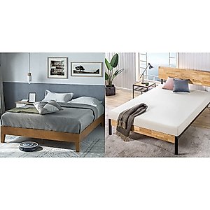 Zinus 6 Inch Ultima Memory Foam Mattress, Pressure Relieving, CertiPUR-US Certified, and Alexis Deluxe Wood Platform Bed Frame, Solid Wood Foundation, Wood Slat Support, Rustic Pine, Full