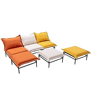 Modern Linen Fabric Accent Chair with Ottoman Set, Upholstered Lounge Chair with Black Metal Legs Comfy Recliner Chair with Back Large Living Room Chair with Footrest Sofa Bed for Bedroom, Orange
