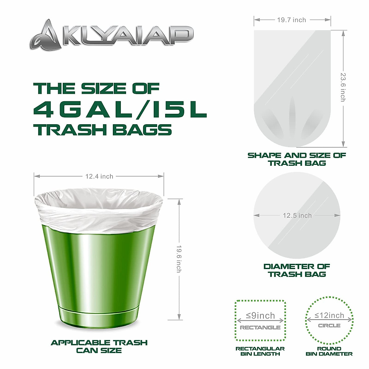 220 Counts Aklyaiap 4 Gallon Trash Bag,Tear & Leak Resistant Bathroom Garbage Bags 4 gallon,White &Unscented Bathroom Trash Bags，Biodegradable Trash Bags Small Trash Can Bags for Home & Kitchen，5Rolls