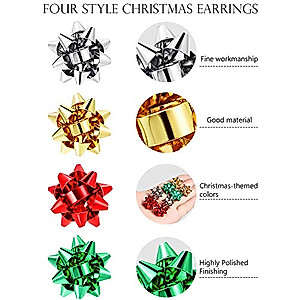 Christmas Bow Earrings Xmas Present Bow Earrings Christmas Stud Earrings for Women Favors (8 Pairs)