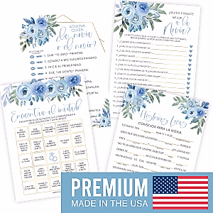 Dusty Blue Spanish Bridal Shower Games 20 Guests - Juegos Para Despedida De Soltera En Español, Wedding Shower Games, Bridal Shower Bingo In Spanish, Popular Bridal Shower Games Spanish Edition