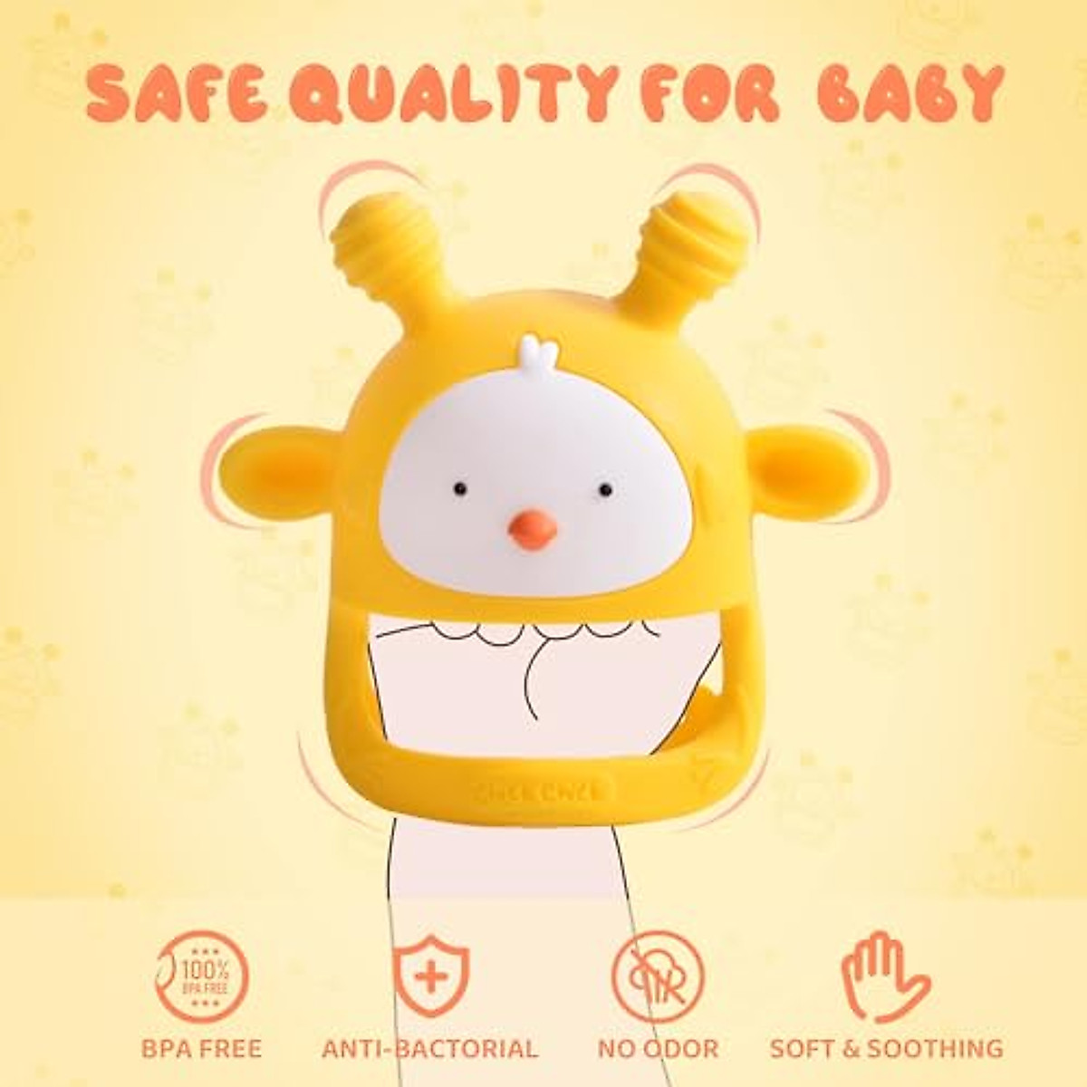 Silicone Baby Teething Toy Never Drop Infants Toys Baby Teether Infant Rattling Teether Soothing Pacifier Teething Toys for Babies 6-12 Months BPA Free 2 Pack Yellow&Blue