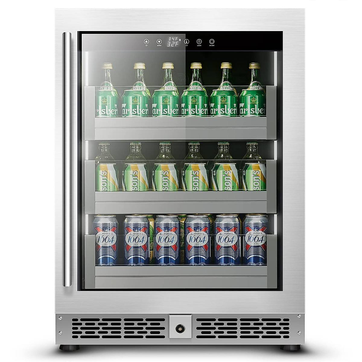 Vesgolden 24/in Beverage Refrigerator Cooler - 180 Can Capacity - Stainless Steal With Built In Mini Fridge and Glass Door. Cool your Soda, Beer, and Beverages to 37F BJ-145WS