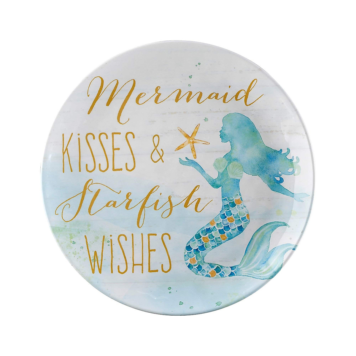 UPware 16-Piece Melamine Dinnerware Set, Includes Dinner Plates, Salad Plates, Dessert Plates, Bowls, Service for 4. (Mermaid)