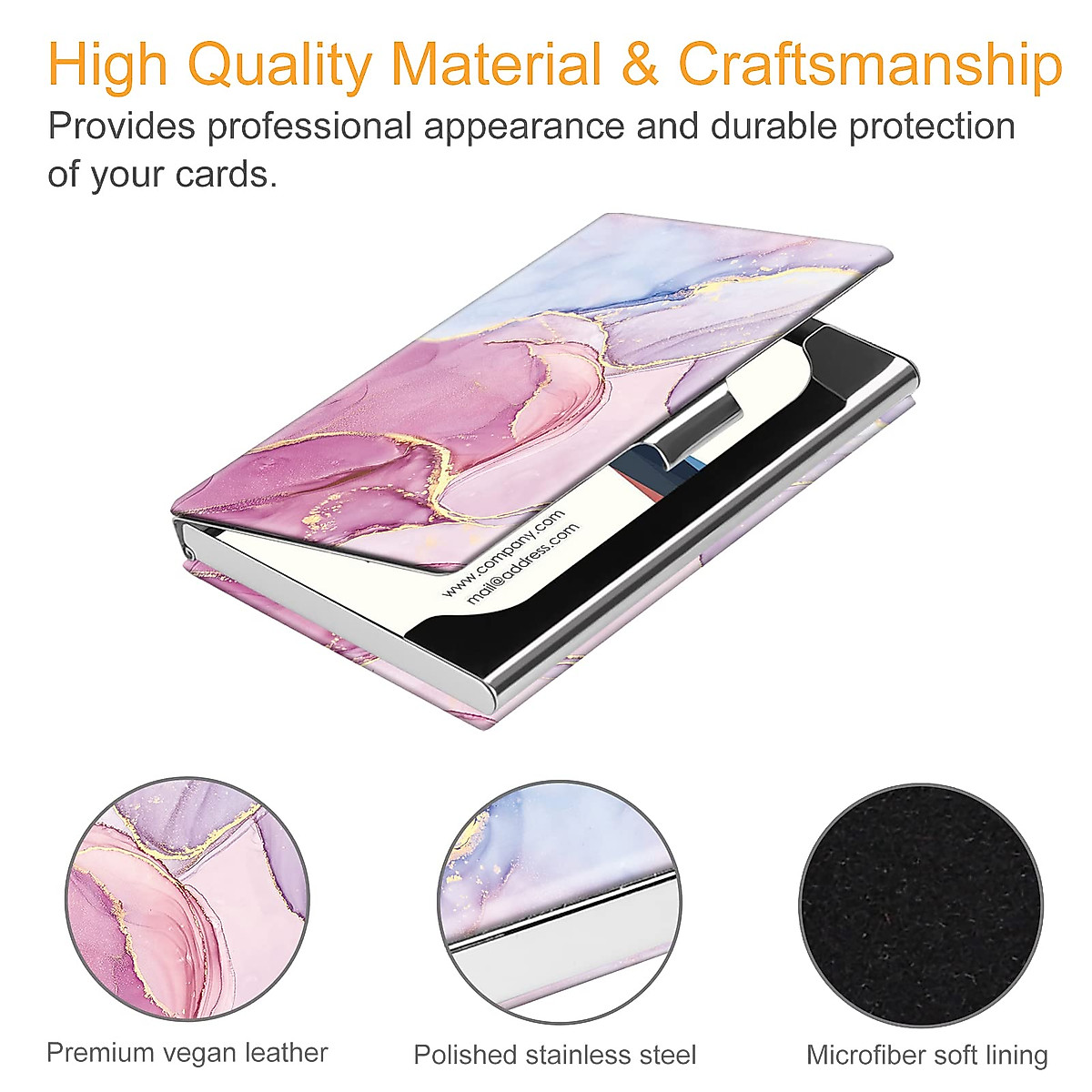 Fintie Business Card Holder, Premium Vegan Leather Coated Stainless Steel Professional Slim Name Card Case Organizer for Men & Women (Glittering Marble)