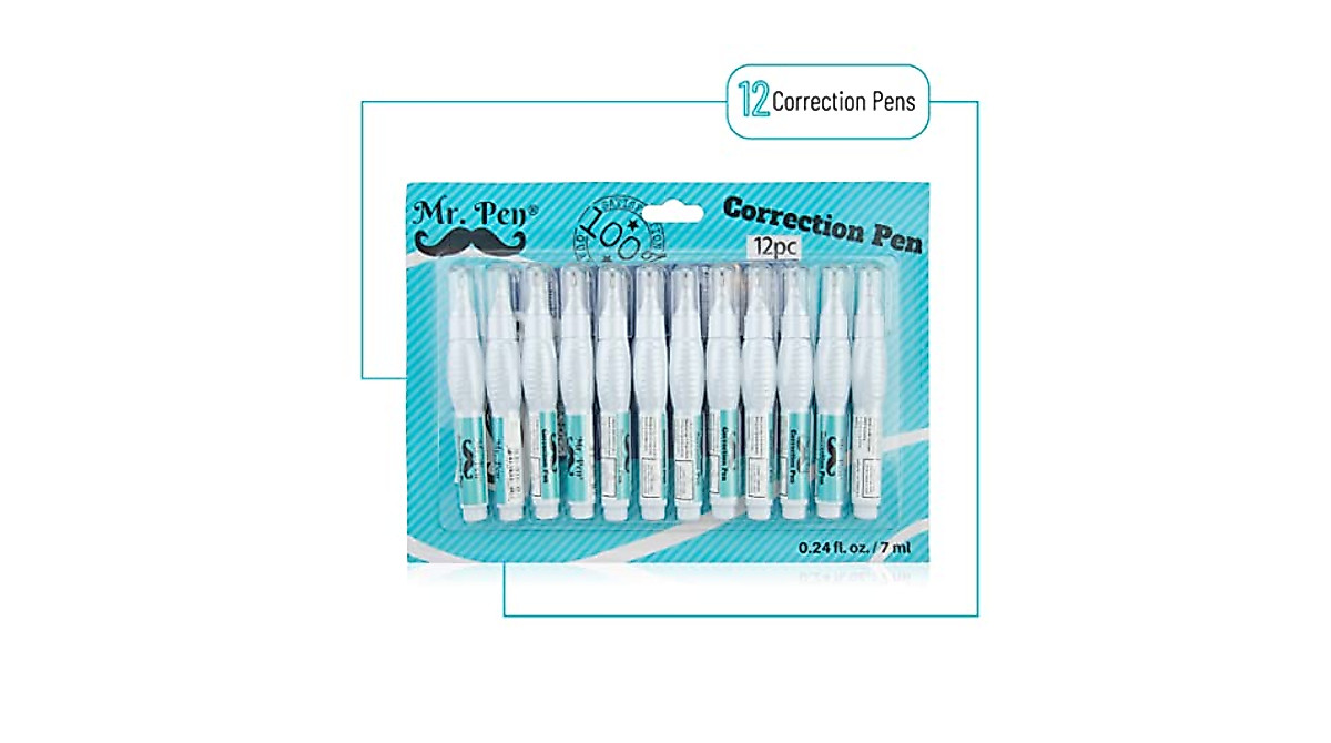 Mr. Pen Correction Pen Pack of 12 - Accurate White Correction Fluid