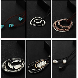 ORAZIO 6 Pcs Long Pendant Necklaces For Women Fashion Jewelry Simple Long Feather Leaf Heart Turquoise Costume Y Necklace Womens Statement Long Necklace Set Boho