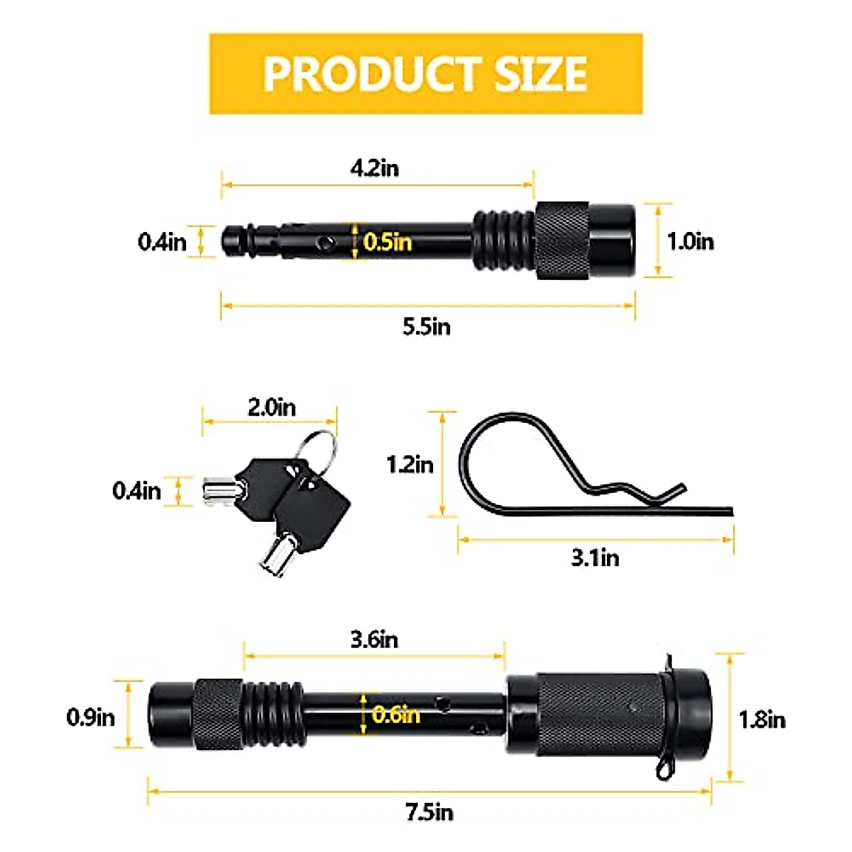 Cenipar Trailer Hitch Coupler Locking Pin 1/2 Inch and 5/8 Inch Set for Truck Car and Boat Fits 1.25", 2" and 2.5" Receivers Class III IV Hitches Towing Locks
