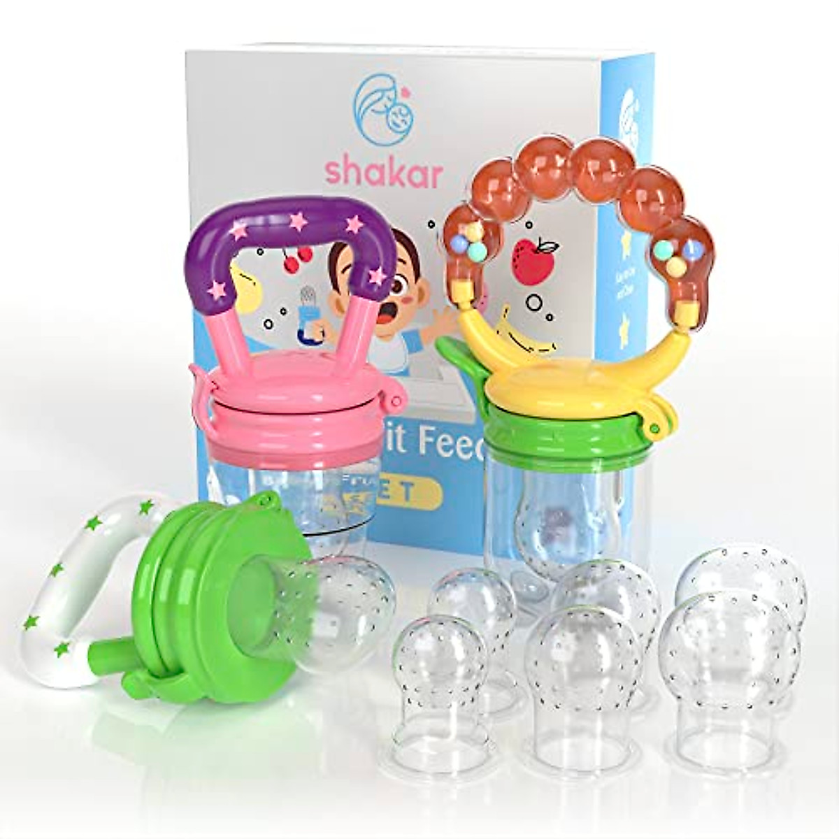 Shakar Baby Food Feeder Pacifier - 3 Pack Silicone Fruit Feeder Teethers for Babies |Baby Silicone Feeder Pacifier | Teething Feeder | Baby Fruit Pacifier Feeder| Silicone Feeder for Infants (Mix)