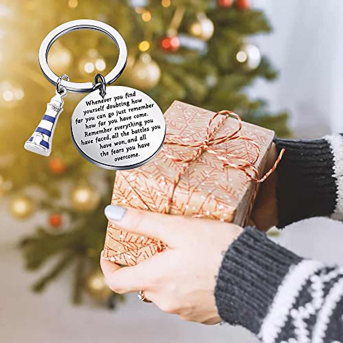 TIIMG Lighthouse Motivational Gifts Nautical Lighthouse Keychain Prayer Religious Christian Gifts (Lighthouse whenever)