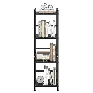 JSB 4 Tier Metal Bookshelf Bathroom Storage Standing Shelf Unit Kitchen Storage Organizer Display Rack Bookcases Shelves for Living Room, Bedroom, Office (Black, 4 Tier)