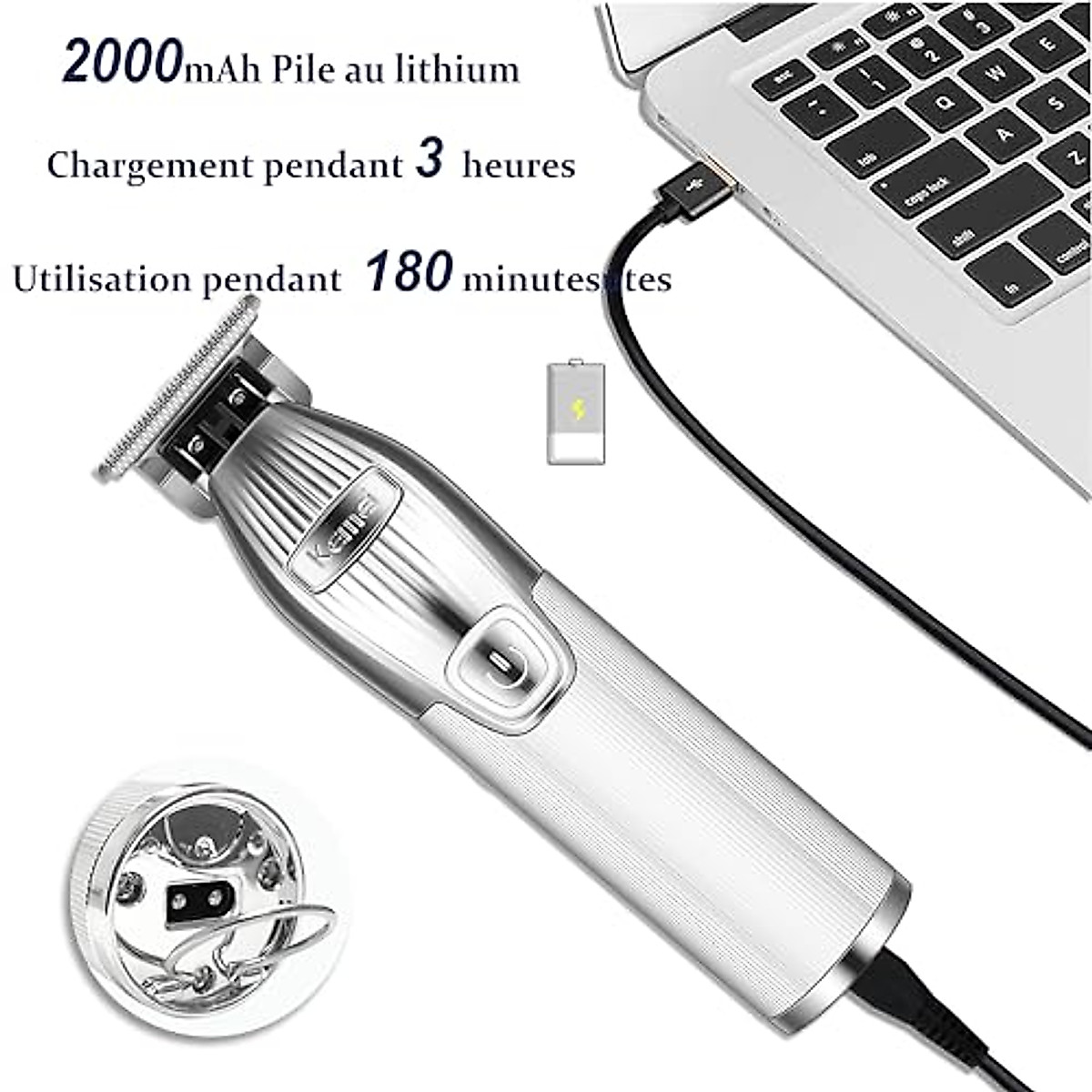 Kemei 0mm Baldheaded Hair Clippers for Men Professional Cordless Hair Trimmer Beard Trimmer with T Blade Zero Gapped Rechargeable Grooming Kit