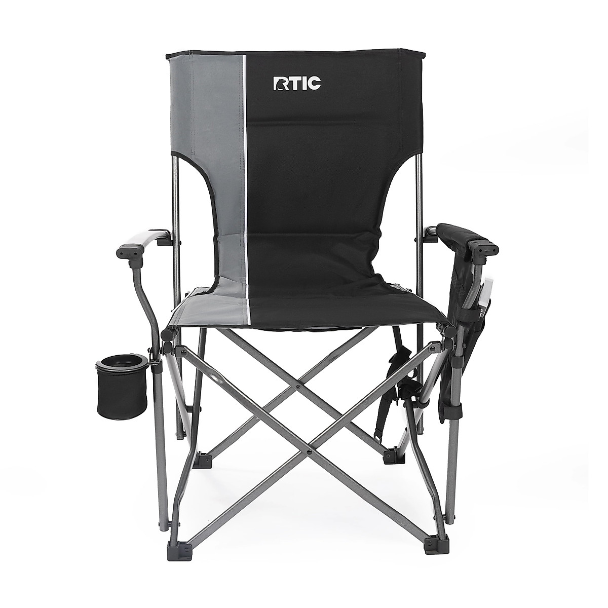 RTIC Ultra-Tough Chair Portable Folding for Camping, Outdoor, Fishing, Beach, with Arm Rest and Cup Holder, Folds Quickly for Easy Storage in a Carry Bag, Black