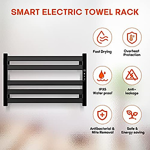 Colliford Towel Warmer, Towel Heater Rack for Bathroom, Electric Towel Dryer Wall-Mounted Plug-in Bath Heater, 201 Stainless Steel Hot Towel Rack with Timer and Smart Temperature Control (5-Bar)