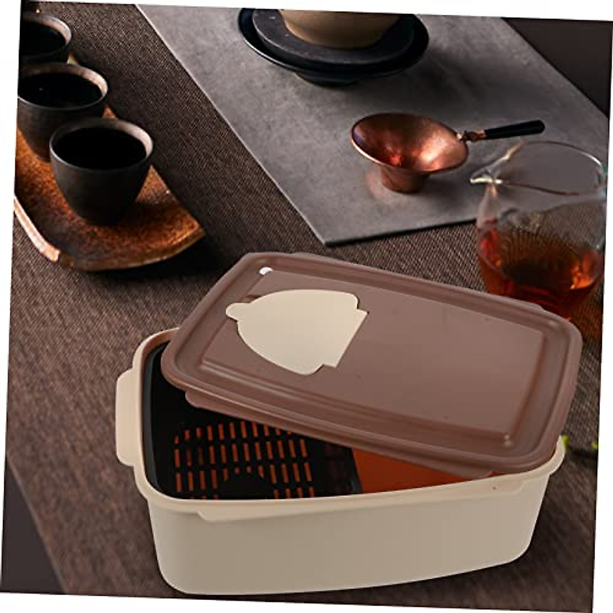 KICHOUSE 1 Set Tea Residue Bucket with Lid Tea Residue Filter Bucket Container with Lid Table Top Bin Garbage Can Mini Containers Small Wastebasket Drain Tray Office Desktop Pp