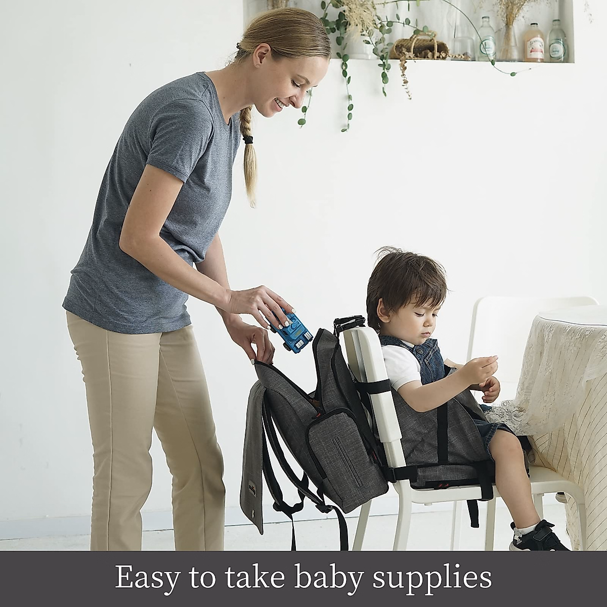 outtip 2 in 1 Diaper Bag Backpack and Booster Seat for Dining Table, Baby Bag with Portable High Chair, Toddler Travel Feeding Booster Cushion