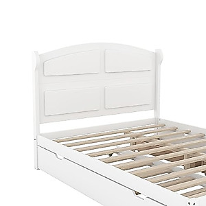 Queen Size Platform Bed with Twin Size Trundle and 2 Drawers, Wood Platform Bed with Sturdy Wooden Slat Support for Kids Teens Girls Boys, No Box Spring Needed (White)