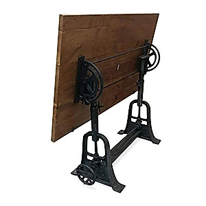 Rustic Deco Industrial Architect's Office Desk - Adjustable Crank Cast Iron Base - Tilt Top