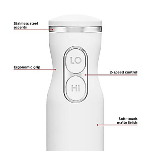 Chefman Immersion Stick Hand Blender with Stainless Steel Blades, Powerful Electric Ice Crushing 2-Speed Control Handheld Food Mixer, Purees, Smoothies, Shakes, Sauces & Soups, Ivory