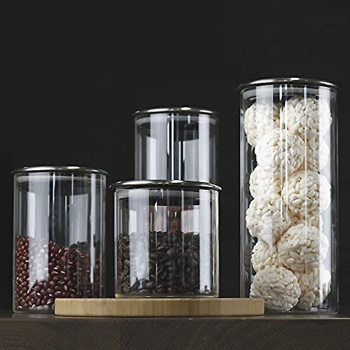BaveL Glass Storage Jars 20 OZ/33 OZ/54 OZ,Glass Food Storage Containers Set of 3,Airtight Food Jars with stainless steel Lids, Kitchen Canisters for Serving Sugar,Candy, Cookie, Rice and Spice Jars