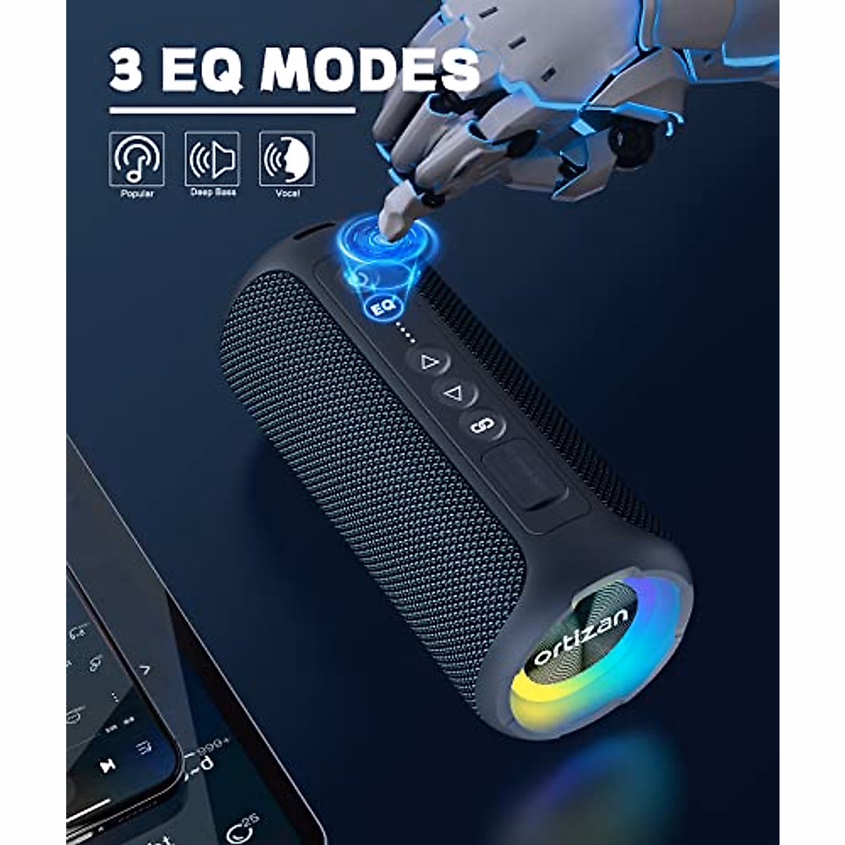 Bluetooth Speakers, Ortizan 40W Loud Stereo Portable Wireless Speaker, IPX7 Waterproof Shower Speakers with Deep Bass/LED Light/30H Battery/TF Card/AUX, True Wireless Stereo Speaker for Indoor&Outdoor