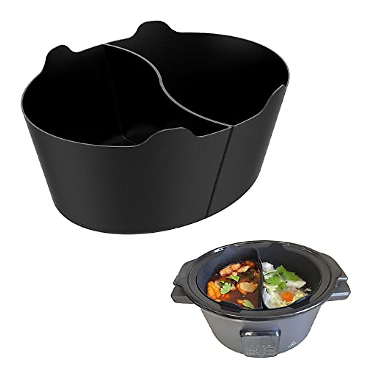 KSUYICA Crock Pot Divider Insert Silicone, Slow Cooker Dividers Silicone Liners Fit 6-8 Qt Crockpots, Reusable BPA Free Leakproof crock pot liner Accessories Cooking Liner for Most Slow Cooker (Black)