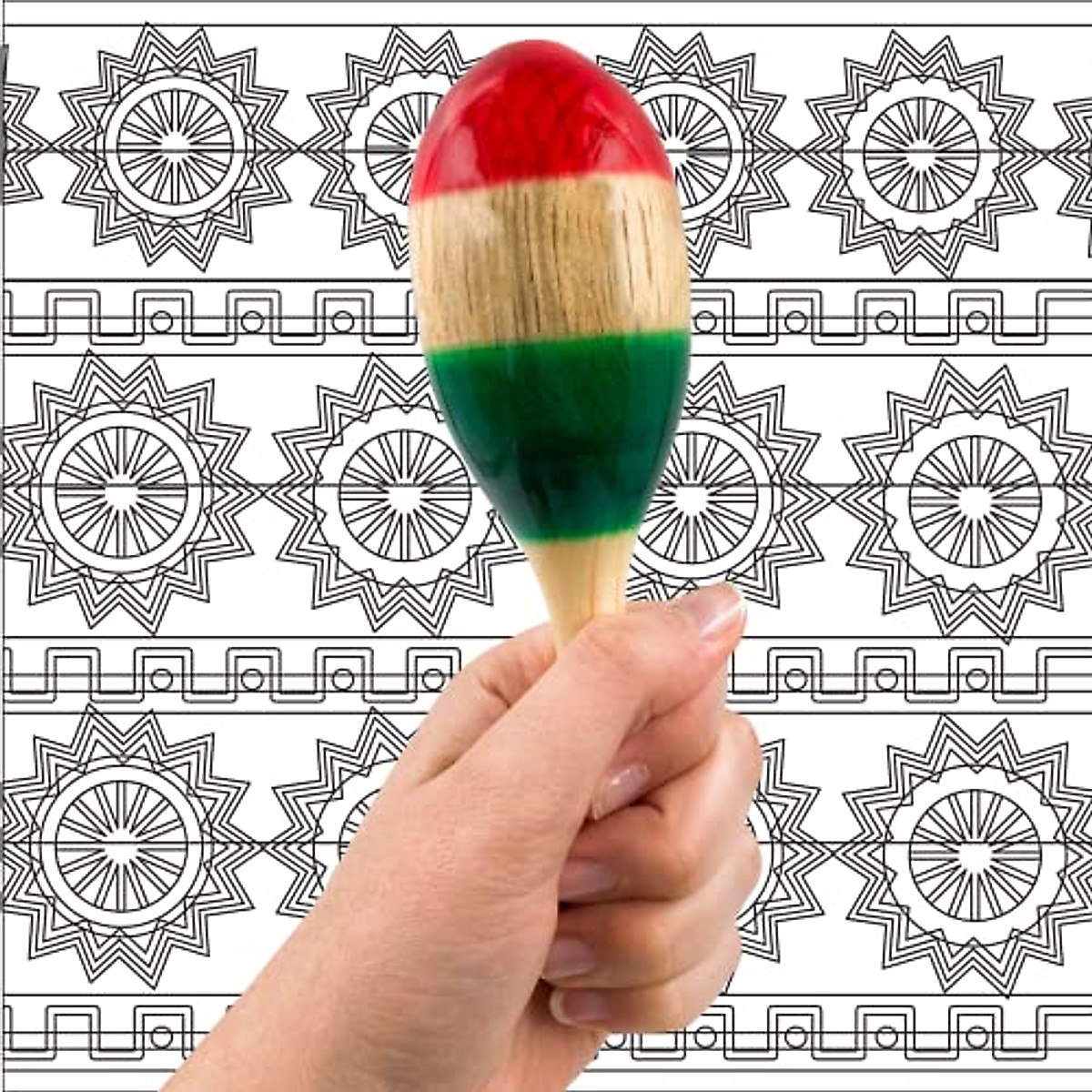 Needzo Maracas Musical Instrument, Large Wooden Tri-Colored with Palm Tree Silhouette, Latin Percussion, for Adults, Set of 2, 12 Inches