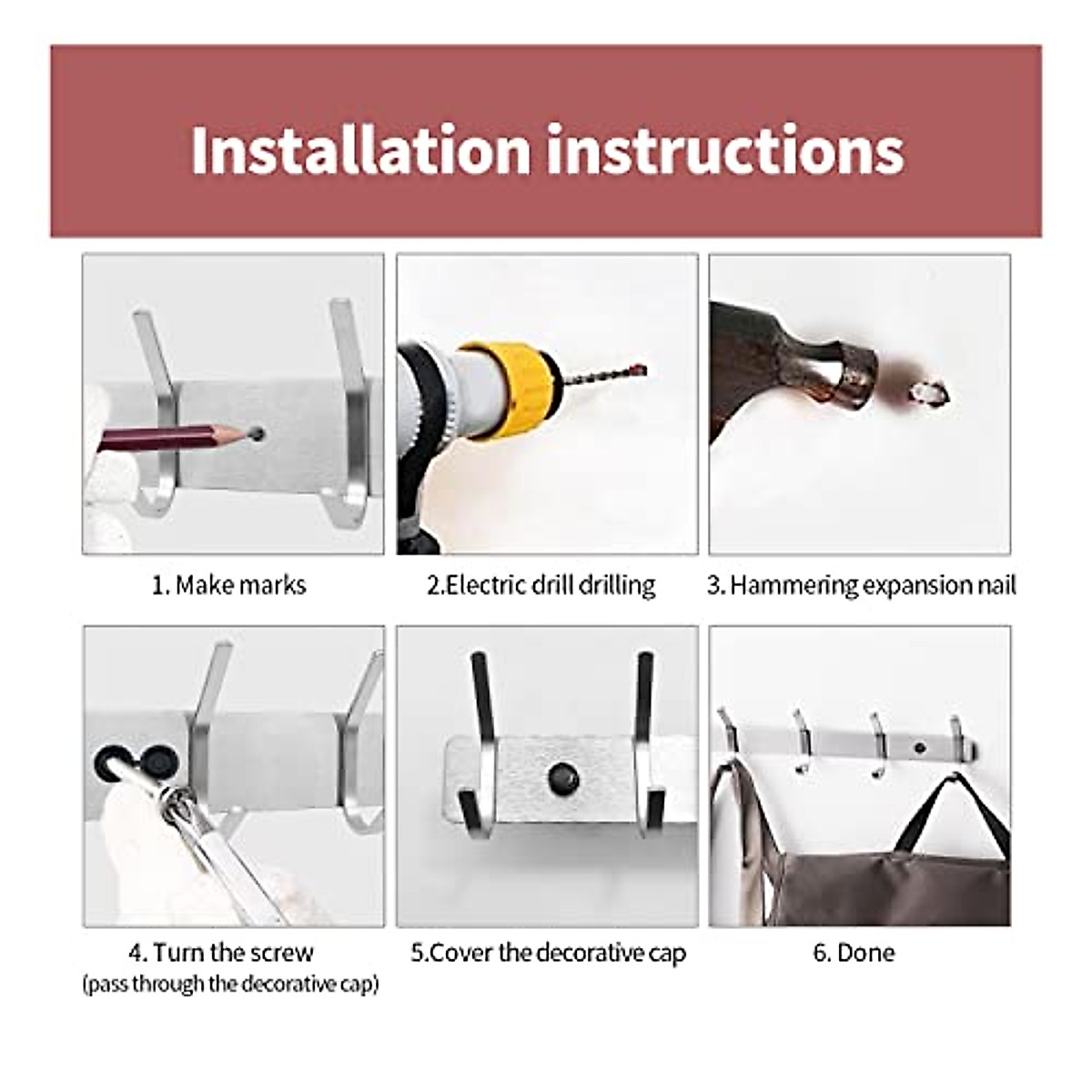 AJLTPA Coat Rack Wall Mount, Hat Rack for Wall, Coat Hooks Wall Mounted, Wall Hangers for Towels Purse Backpack Clothes Bag Key Jacket and Bathrobe (6 Hooks, White)