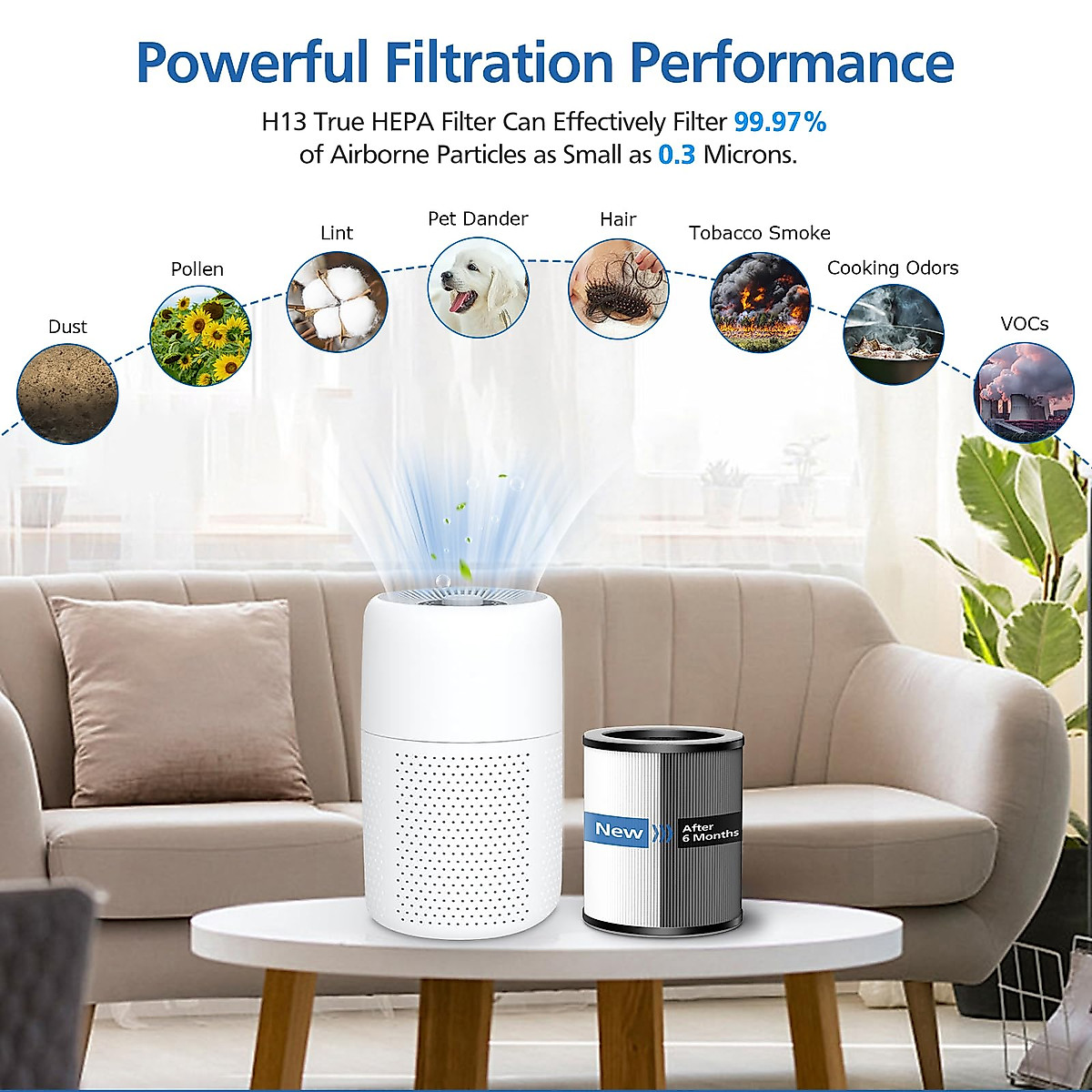 4 Pack P60 Replacement Filter Only Compatible with TPLMB P60 Air Purifier and Vhoiu KJ50 Air Purifier, H13 True HEPA Filter, 3-in-1 Nylon Pre-Filter, HEPA Filter, High-Efficiency Carbon Filter