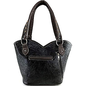 Zelris Turquoise Concho Floral Women Conceal Carry Bucket Tote Purse (Black)