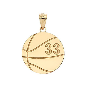 Sports Charms Certified 10k Yellow Gold Personalized Basketball Pendant with Your Name and Number