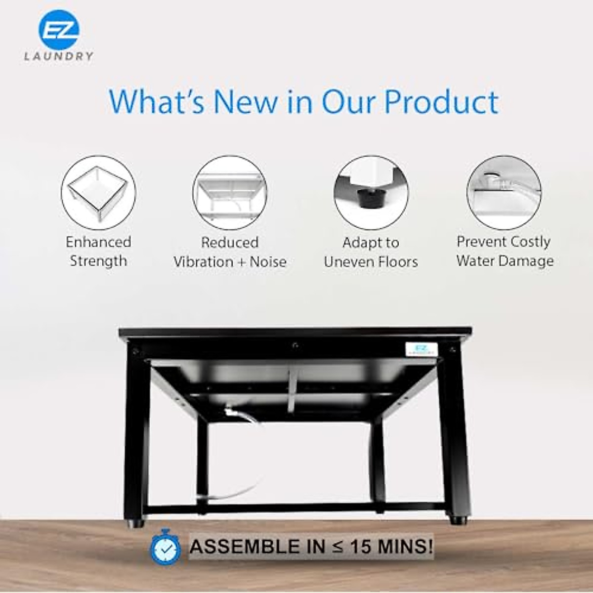 EZ Laundry | Upgraded 29” Universal Pedestal – 700lbs Capacity, Raises 16” with Built-in Drain Pan + Hose, Adjustable Feet, Anti-Vibration, Steel & Storage Shelf for Washer & Dryer (Black)