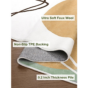 Wonnitar Boho Art Area Rug 4x6, Washable Non-Slip Rug for Living Room, Large Abstract Soft Nursery Throw Mat, Non-Shedding Mid Century Bedroom Carpet for Bathroom Entry Closet (Art-Green,4'x6')