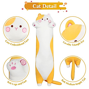 Achwishap Long Yellow Cat Plush Pillow 35.5", 1.7lb Weighted Cat Plush, Long Cuddly Sleeping Hugging Stuffed Animal, Giant Cute Body Pillow, Beloved Plush Toy Gifts at Birthday