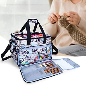 CURMIO Knitting Bag, Yarn Storage Tote with Compartments for Knitting Needles, Crochet Hooks, Knitting Project and Accessories, Bag Only, Dandelion