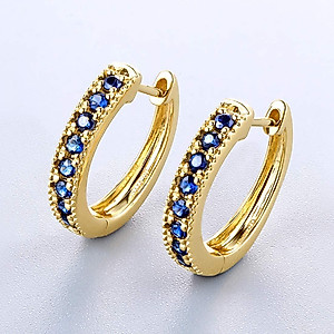 Carleen 14K Solid Yellow Gold Hoop Earrings 0.42cttw Genuine Sapphire Birthstone Earrings Huggie Cartilage Valentines Day Gifts Birthday Gifts for Women Fine Jewelry 1/2" (13mm)