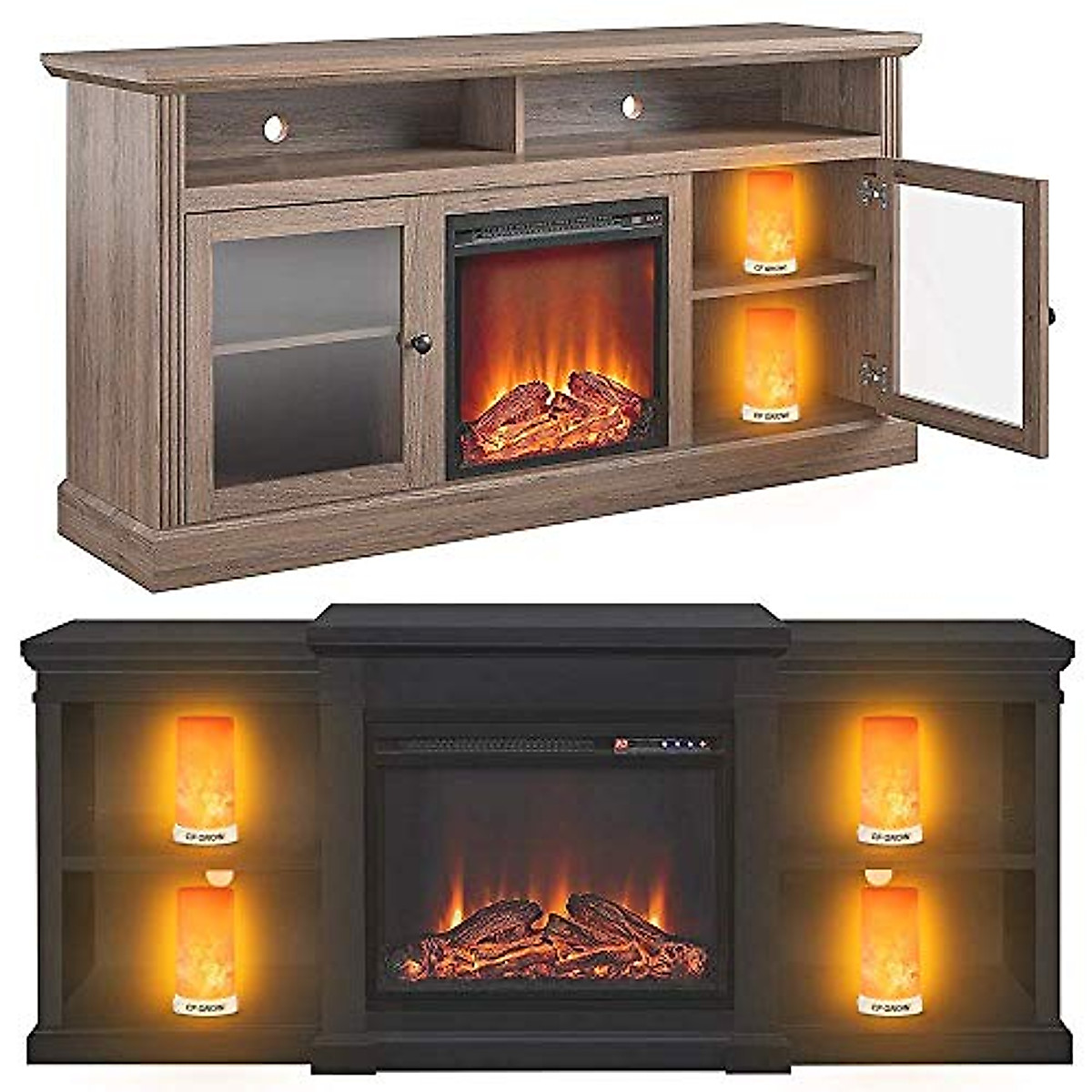 PDGROW LED Flame Light (NO Remote)+ LED Flame Light with Remote Timer（2 Pcs/Set）