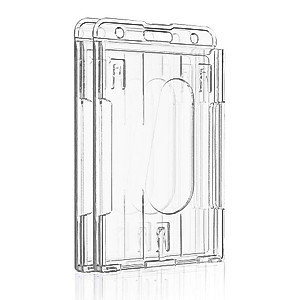 Pawfly Vertical 2-Card Badge Holder with Thumb Slot Hard Transparent PC Case Protector for Office School IDs Credit Cards Driver’s Licenses and Passes, 2 Pack