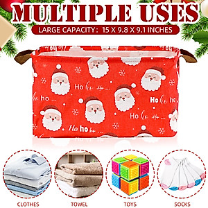 Layhit 3 Pcs Christmas Storage Bins Large Foldable Christmas Basket with Handles Xmas Tree Santa Snowflake Storage Boxes Fabric Collapsible Red Storage Basket for Cloth Toy Book Storage