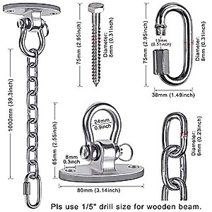 Dolibest Hanging Kits Hammock Chair Hardware, Heavy Duty Swing Hanger and 39.37"/3.28ft Chain for Indoor Outdoor Playground Hanging Chair Hammock Chair Punching Bags, 2 Screws, 1000 LB Capacity