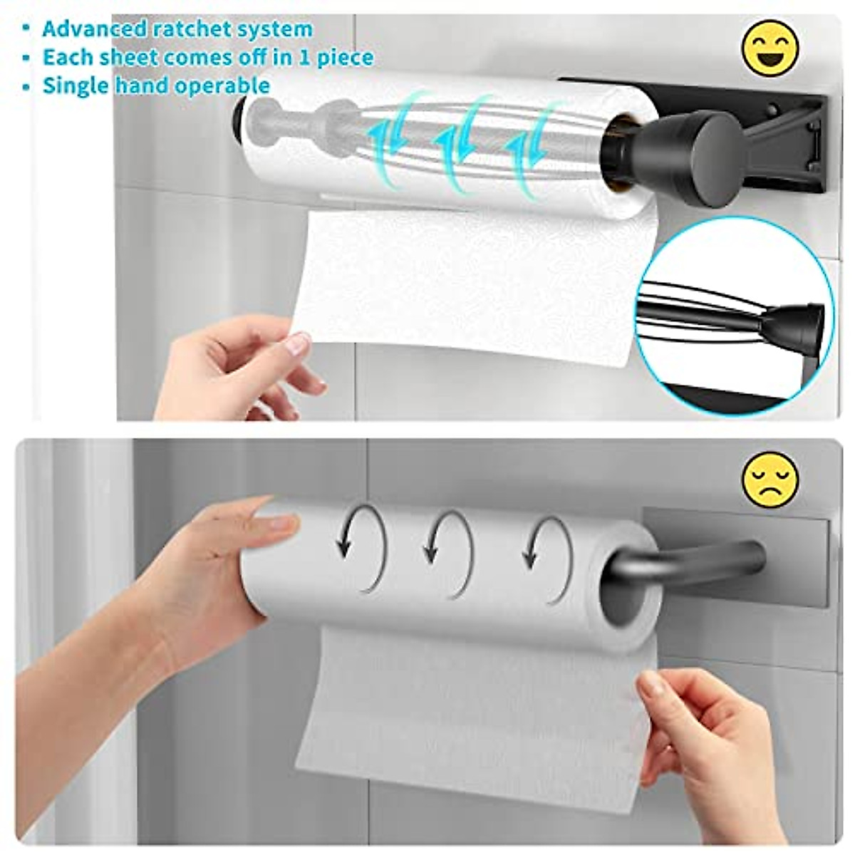 Kitchen Damper Paper Holder, Stainless Steel Damper Paper Holder Kitchen Punch Free Preservative Film Roll Hanger Anti Slip Rustproof Bathroom Tissue Holder Black