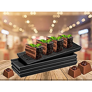 Bruntmor Matte Black Ceramic Serving Platters (14 X 6 Inch Rectangle Plates) Serving Dishes for Entertainment, Food Appetizers, Deserts, Starter, Charcuterie, Sushi Set of Party Tray - Set of 4