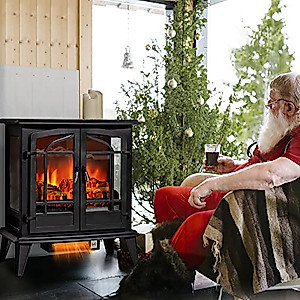 Tangkula 25 Inches Electric Fireplace Stove, 1400 W Freestanding Fireplace Heater, Indoor Electric Stove Heater W/Realistic Dancing Flame Effect, Adjustable Temperature, Overheat Protection