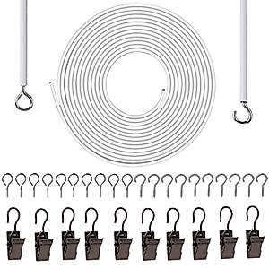White Curtain Wire 6 Meter Wall Decor Picture Hanging Kit with 10 Curtain Clips 10 Pairs of Screw Eyes and Hooks for Net Curtain Rods