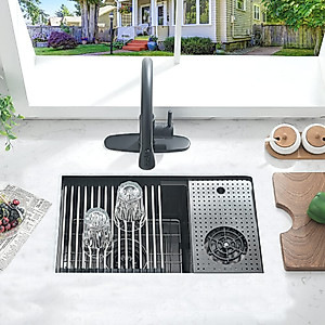 23 Inch Black Undermount Bar Sink with Glass Rinser-Bokaiya 23x14 Black Stainless Steel Undermount Workstation Sink Bar Prep Sink 16 Gauge Single Bowl Undermount Kitchen Sink with Cup Washer