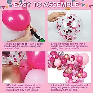 Amandir 162Pcs Pink Balloon Garland Arch Kit Hot Pink Rose Gold Confetti Metallic Heart Balloons for Minie Barbi Princess Party Decorations Girl Birthday Bridal Shower Wedding Supplies
